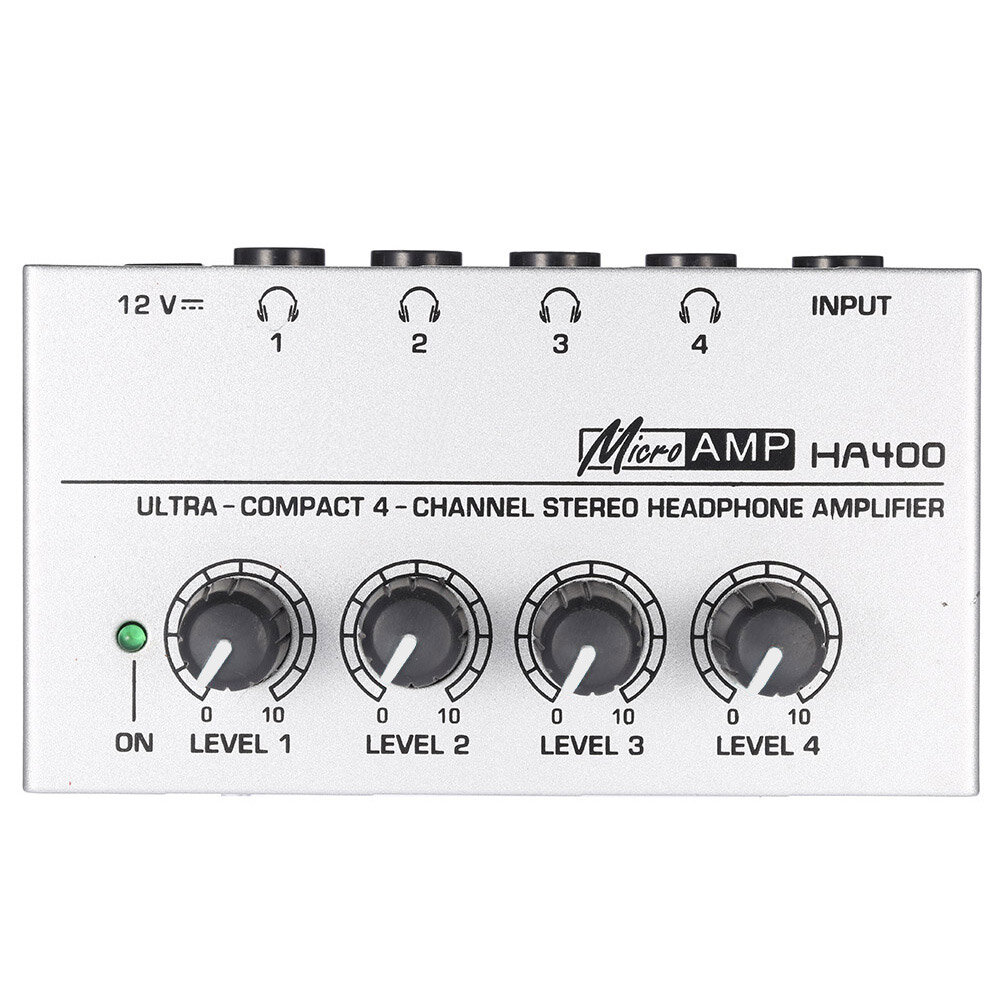 Усилитель наушников HA400 ультракомпактный 4-канальный мини аудио стерео с адаптером питания, материал металл, цвет серебристый/черный (опционально), размер изделия approx. 10.5*5.5*4.5см, вес изделия 185г, размер упаковки approx. 22.5*14*8.5см, вес