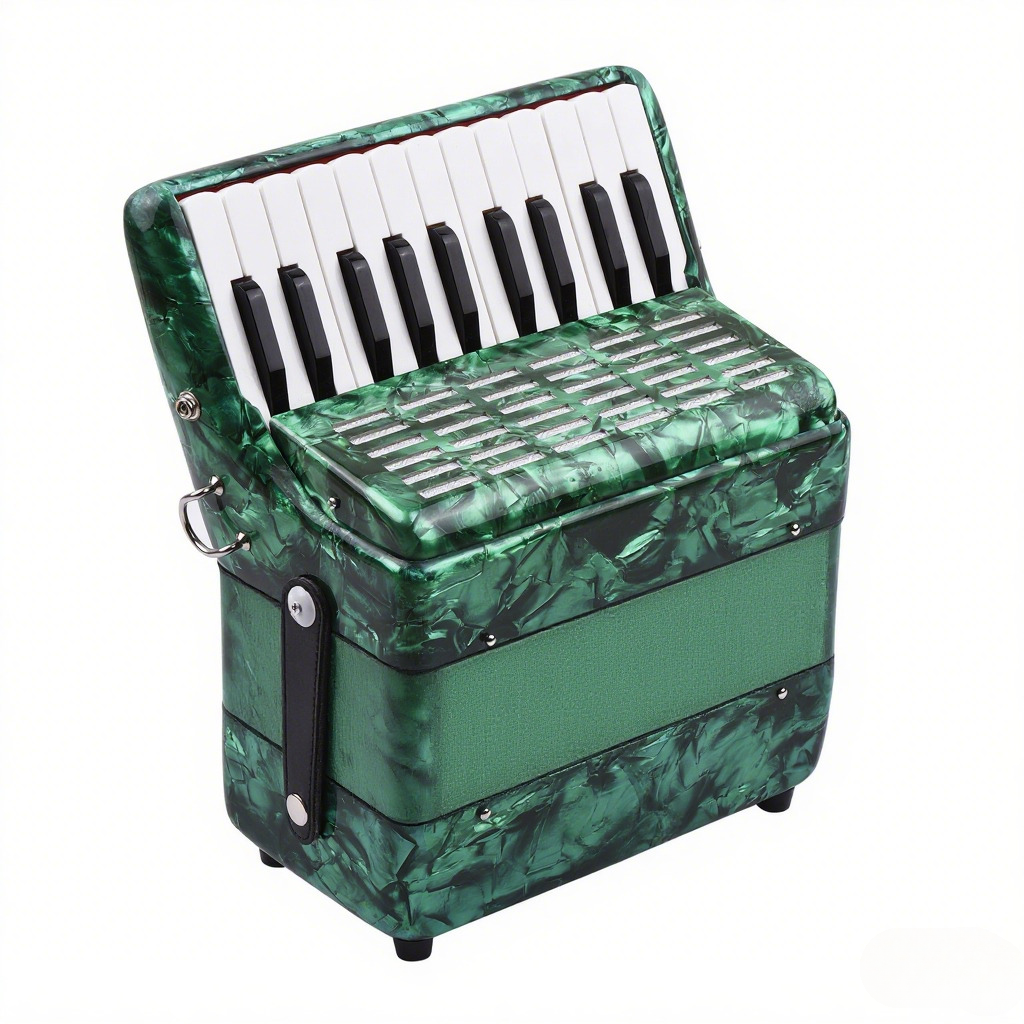 22 клавиши 8 бассов Аккордеон с регулируемыми реміньями сумка Музыкальный инструмент для детей новичков Цвет: Зеленый, Черный, Красный, Фиолетовый Материал: Пластик + Дерево Вес продукта: 3080г Размер продукта: 29.5*18*31см Вес упаковки: 4040г Размер