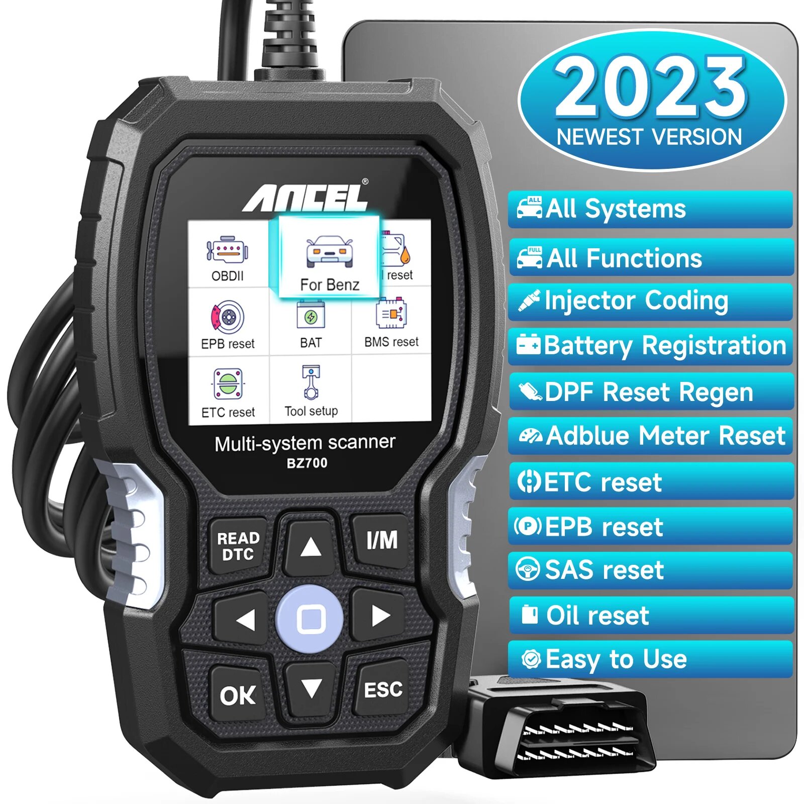 ANCEL BZ700 Профессиональный сканер OBD2 для Mercedes Benz Автомобильный считыватель кодов ABS SRS SAS TPMS Инструмент сброса Инструмент диагностики двигателя