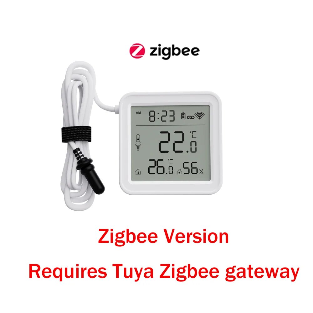 Датчик температуры и влажности Tuya Zigbee или Wi-Fi с внешним зондом, подключенный термометр для умного дома, работает с SmartLife
