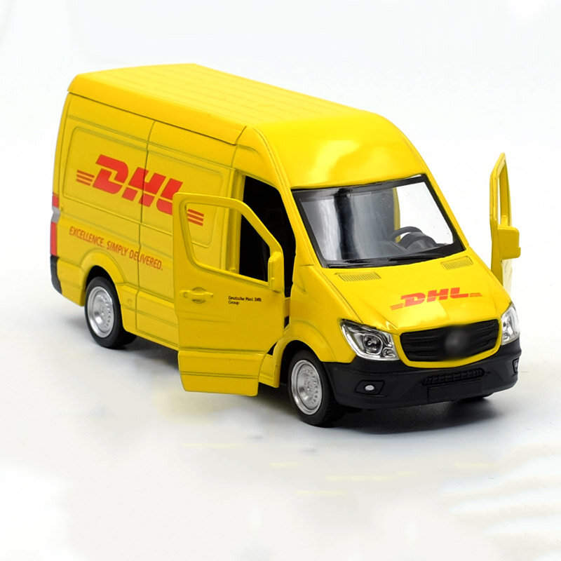 Моделяция грузовика DHL 1/36 модель игрушки транспортного средства сплава Pullback мини-автомобиль реплика авторизованная коллекция игрушки литья под давлением игрушки транспортного средства (желтый)