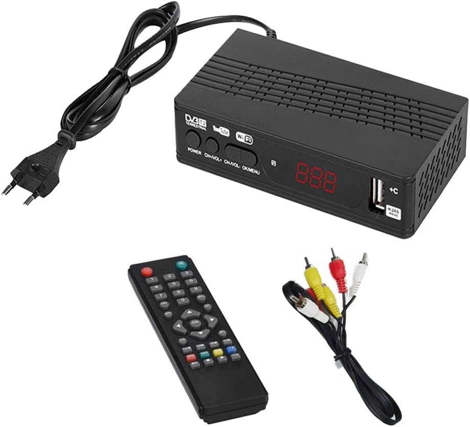 Приемник спутникового телевидения 1080P DVB-T2 DVB-C с двойным приемом сигнала, мультиязычной системой, пультом управления, EU Plug, USA Plug (optional), материал пластик, размер упаковки 160*105*60mm, вес упаковки 250g, тюнер TC6800, USB 2.0 500GB,