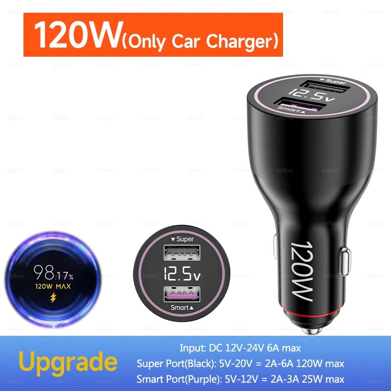 Автомобильное зарядное устройство 120W, 6A, 2 USB, Only Car Charger