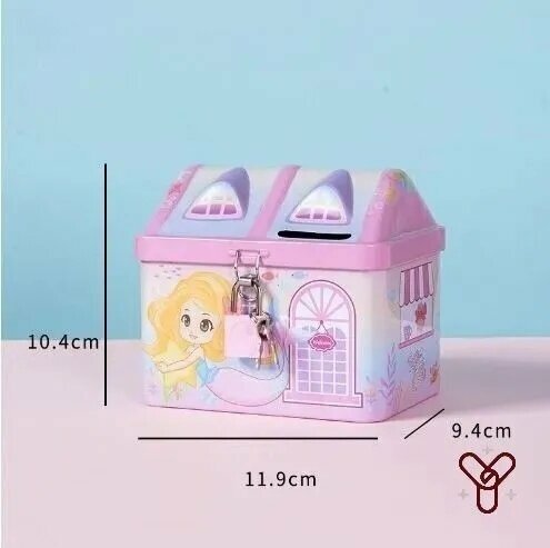 Копилка Realtik "Стиль 8" H768, для денег, замок и ключ, фиолетовая/белая, 12x10 см