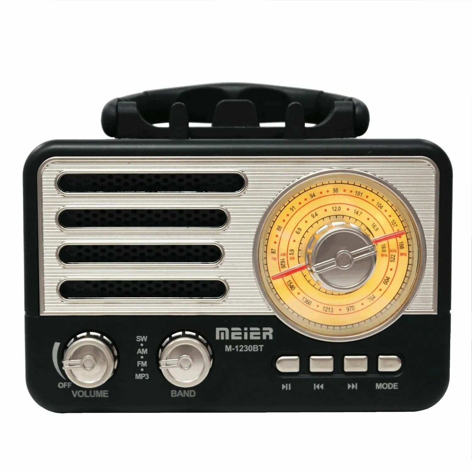 Портативный Ретро Радиоприемник Meier M-1230BT, FM, MW, SW, Bluetooth, MP3, от Сети и Аккумулятора