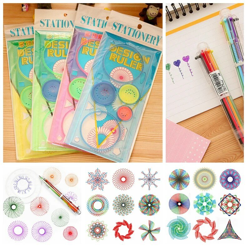 Монтессори Спирограф DIY Набор для рисования Линейка для рисования Художественный инструмент Игрушки для рисования Творчество Развивающие игрушки для детей Спирографы