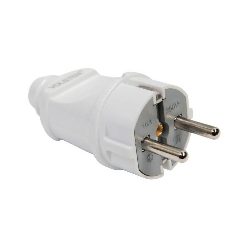 Volsten S2-PZ2 White 16А, Вилка прямая белая с/з, цена за 1 шт.