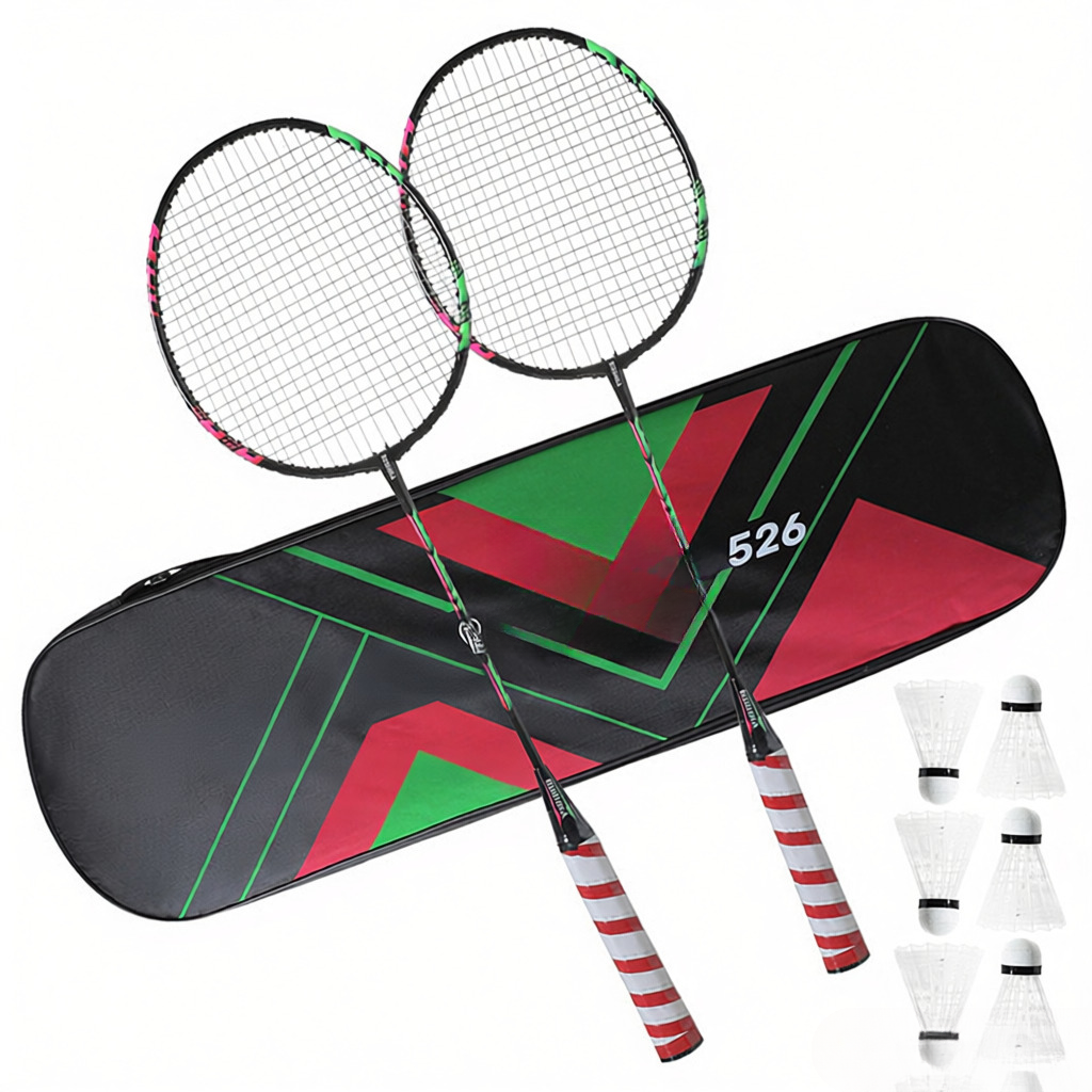 Badminton Racquet Set для взрослых: 2 ракетки, 6 шаттлов, 1 сумка для переноски, цвет: Красный / Синий (Выбор), материал: Нейлон, железный сплав, размер: 67 * 20 * 3см / 26.4 * 7.9 * 1.2дюйма, вес: 600г / 1.3фунта