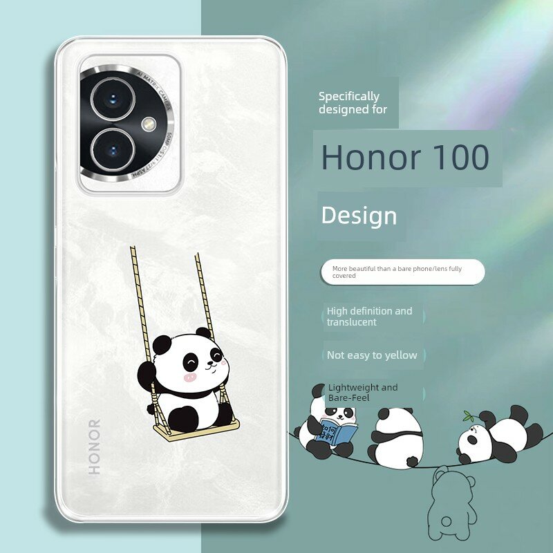 Прозрачный серебристый чехол для Honor 100 Pro+ с рисунком древней панды, полная защита, включает защитную пленку