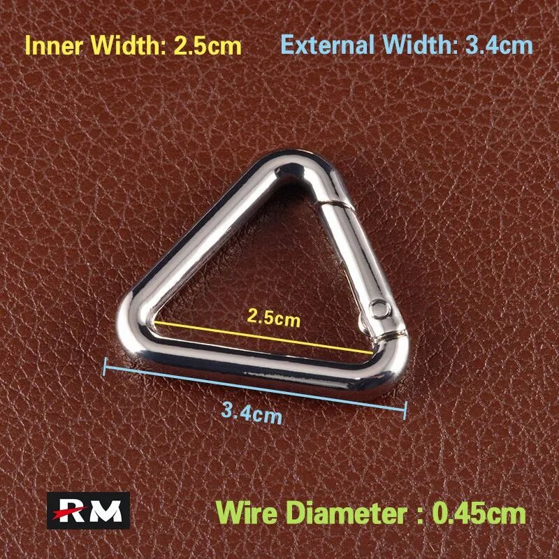 Треугольный карабин для сумки, Треугольная пружинная пряжка, Материал цинкового сплава, Внутренний диаметр 2,5 см, серебристый, 2 шт