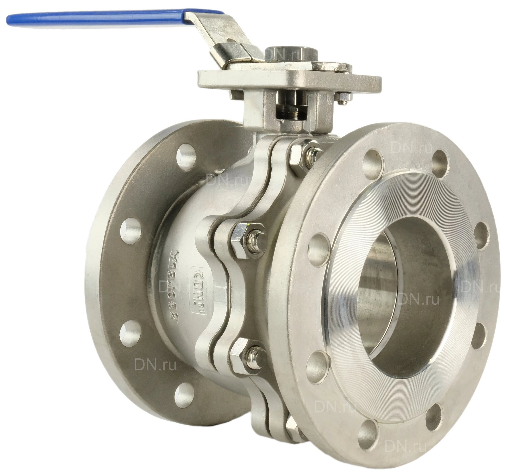 Кран шаровой DN.ru кшфп.316.200 Ду100 Ру16 полнопроходной двухходовой, нержавеющая сталь 316, фланцевый, уплотнение - PTFE, с ISO-фланцем и рукояткой, 17х17, F07/F10