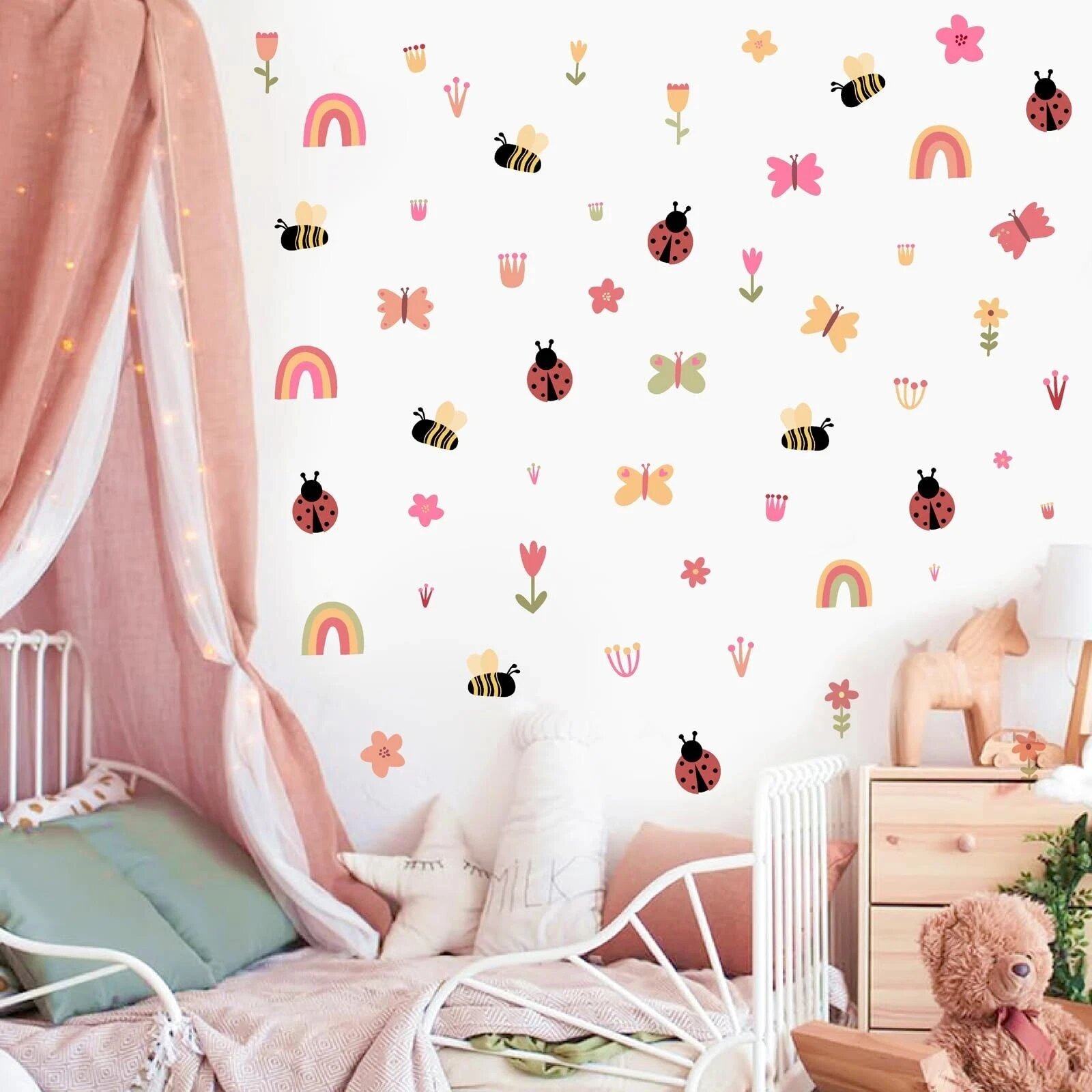 Наклейки на стену с изображением пчелы, бабочки и насекомых, детские наклейки для детской комнаты, геометрические животные, цветы, наклейки на стены, домашний декор для спальни