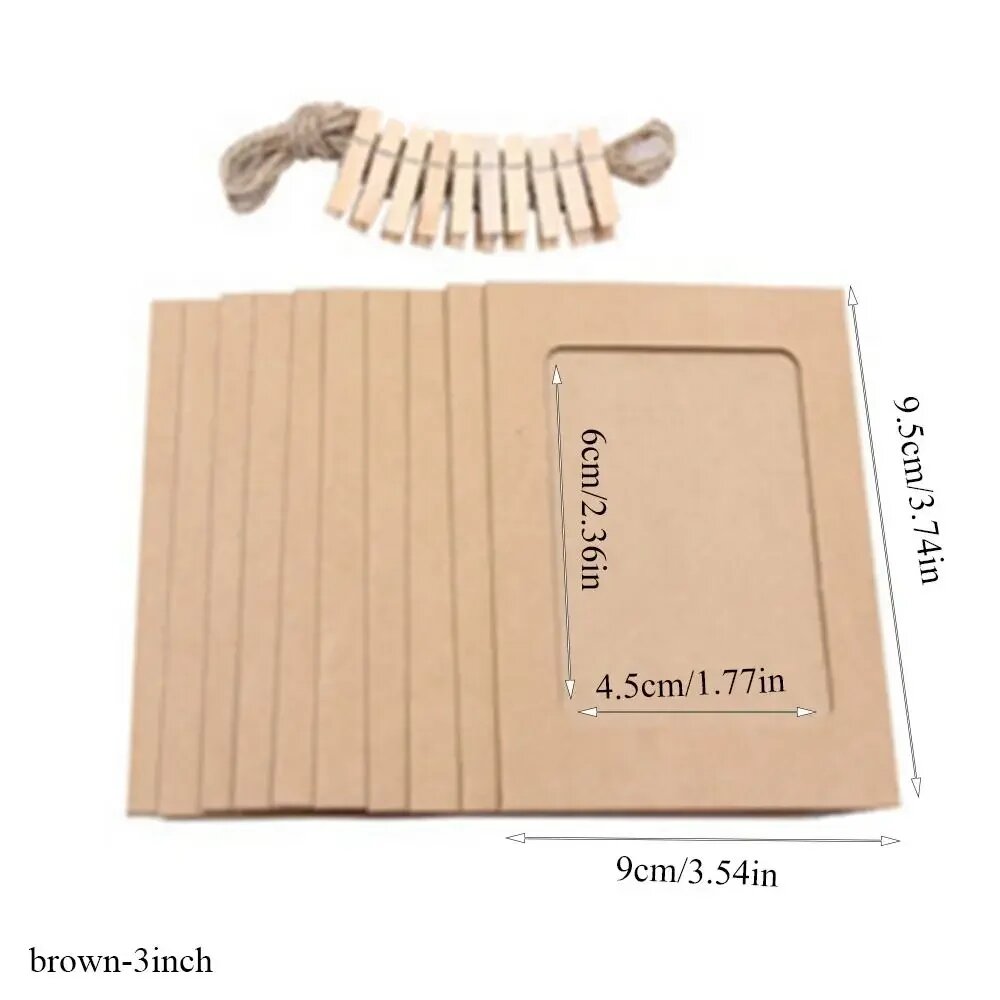 Бумажные фоторамки из крафт-бумаги с зажимами Бежевый, --brown-3inch