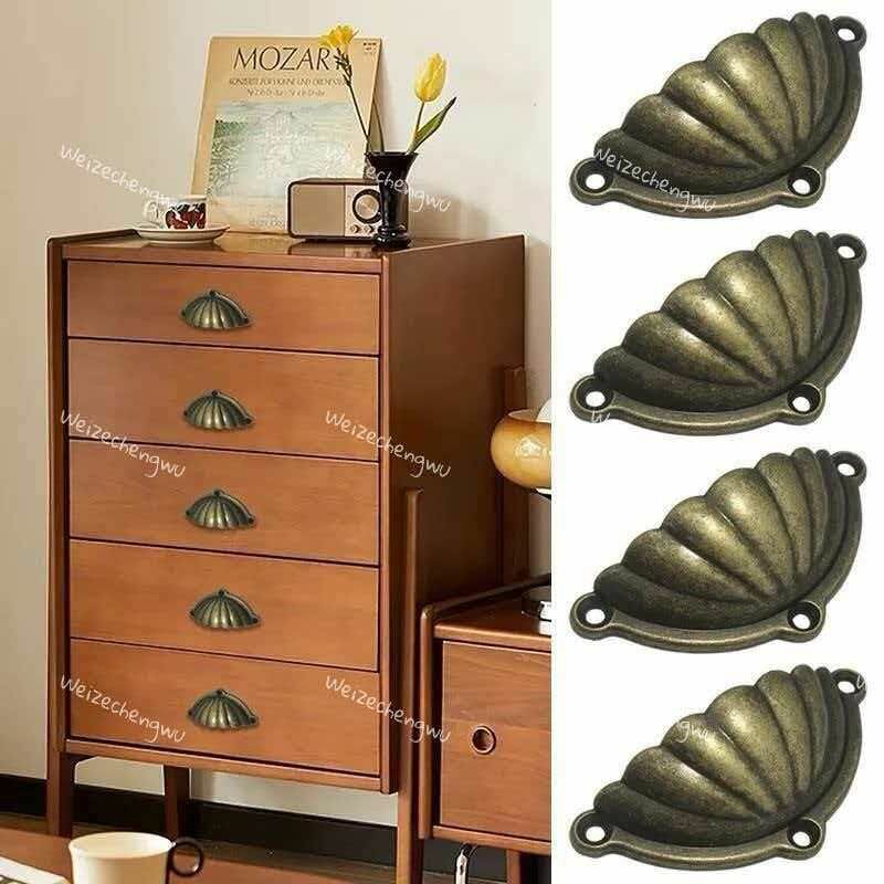 4 шт. Выдвижные ручки для чашек в виде ракушек, Винтажные, для выдвижного ящика шкафа-