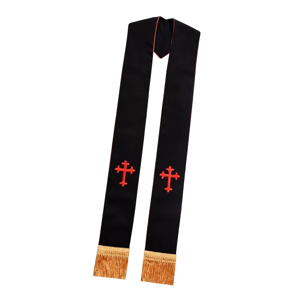 Священники, попы, монахи, черная шаль, шаль, вышитая крестом, лента, святая лента чести-черный (красная кайма + крест)