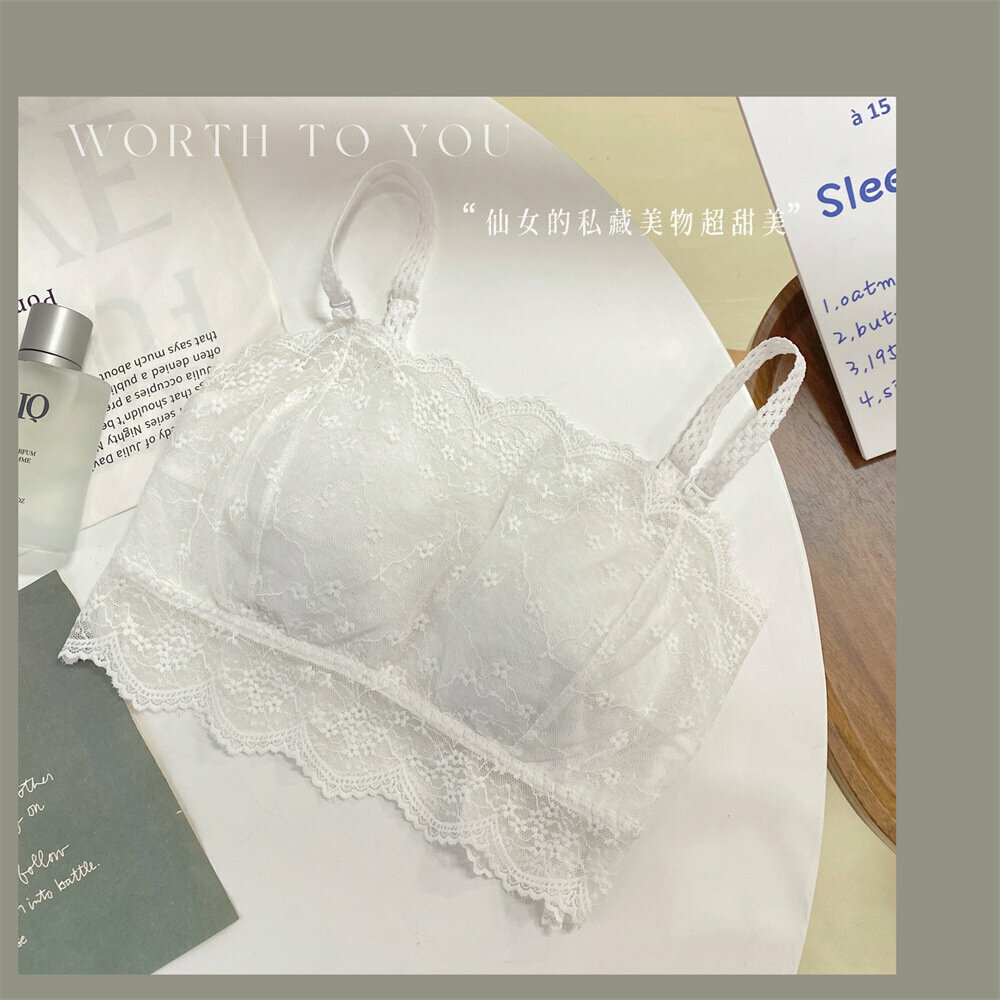 Бесшовный летний тонкий кружевной бюстгальтер с милым задним обертыванием, интегрированный латексный чашечный бюстгальтер для защиты от обнажения, пуш-ап для маленькой груди