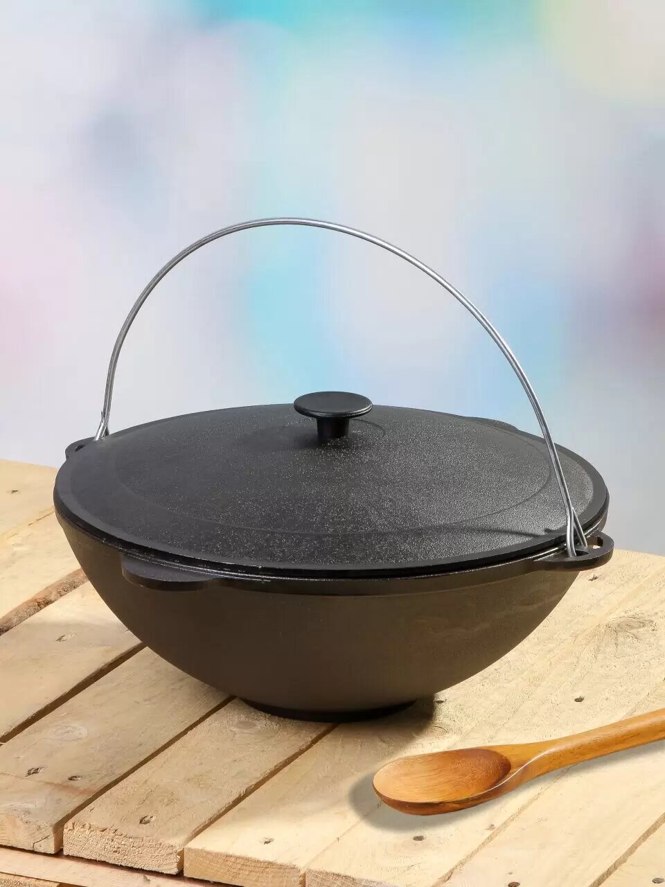 Казан чугун, 8 л, с крышкой, крышка чугун, с дужкой, Гардарика, 1608-3