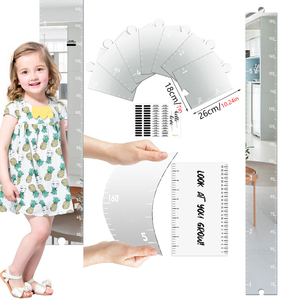 JMU012-017 Акриловые строительные блоки, наклейка для измерения роста, декоративная наклейка, запись роста, зеркало, линейка роста