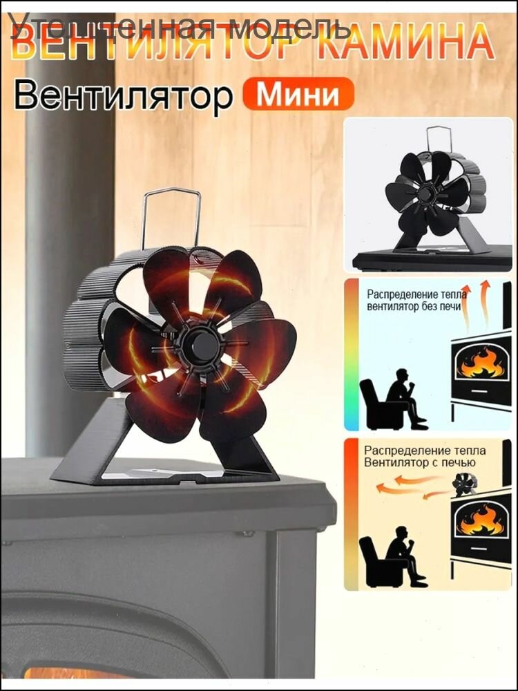 Печной вентилятор с 6 лопастей - Вентилятор на камин/ Печной тепловентилятор-термодинамические экологически чистые тихие и эффективные радиаторы-отсутствие шума, для повышения КПД печи