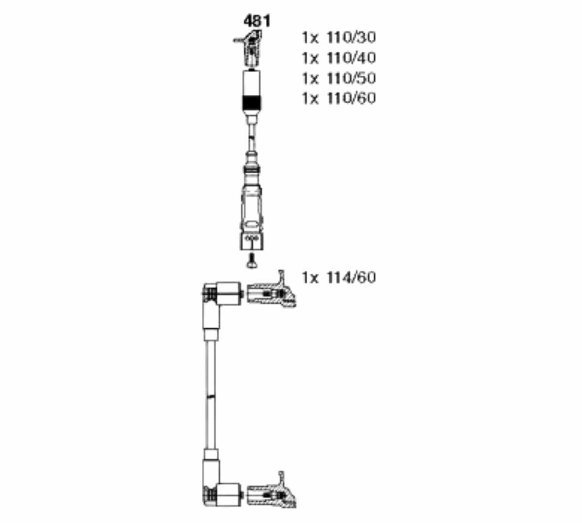 Провода высоковольтные Bremi 481, комплект, Audi 80 B2-B3 1.6-2.0, VW Golf II-III, Passat B3-B4 1.6-2.0