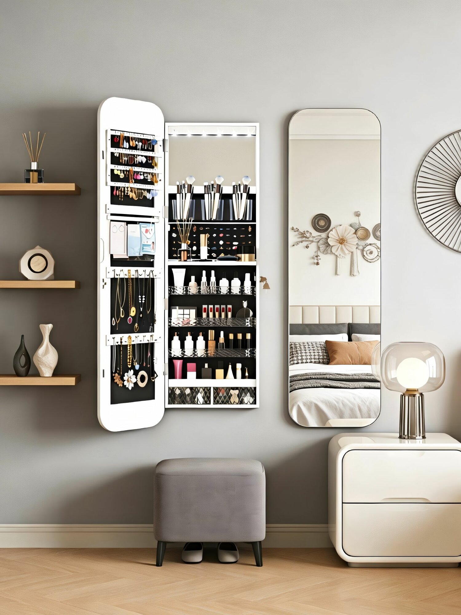 Зеркало с полкой, настенное, белое, прямоугольное, 120х40 см