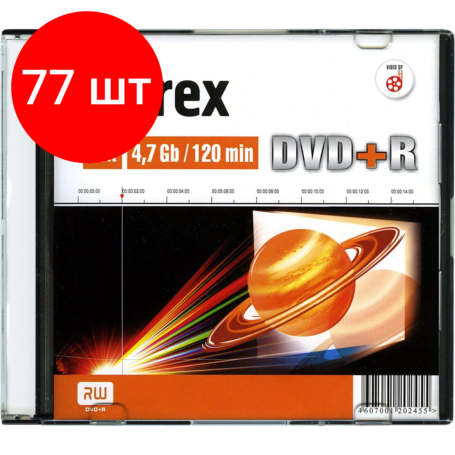 Комплект 77 штук, Носители информации DVD+R, 16x, Mirex, Slim/1, UL130013A1S