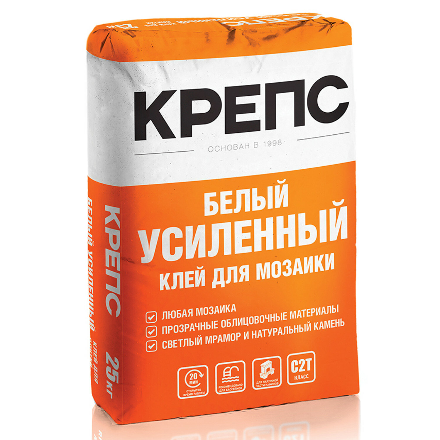 Клей плиточный крепс Усиленный, белый, для мозаики, для внутренних и наружных работ, 25 кг