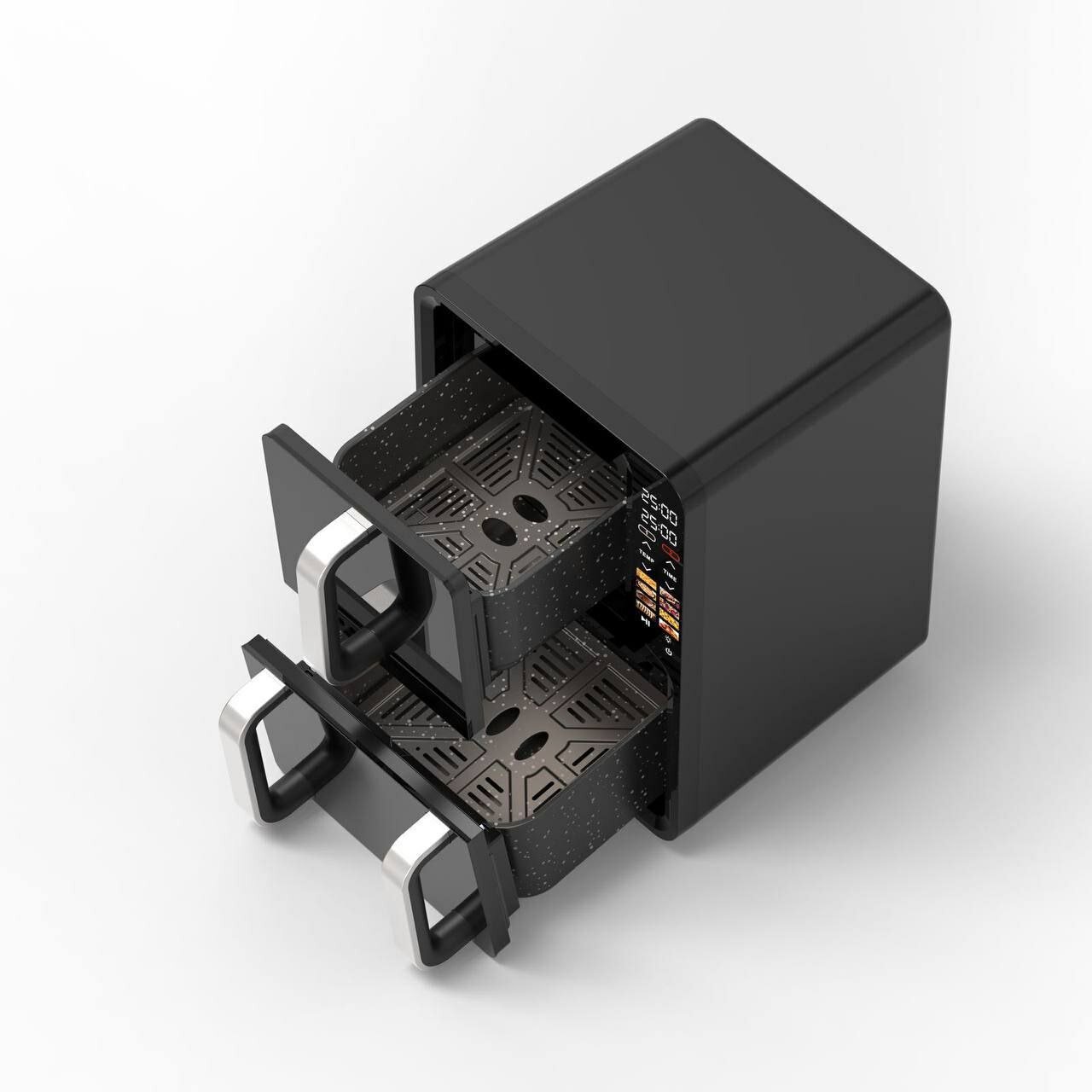 Аэрогриль 14 литров, 2 чаши, 8 программ. В комплекте 2 решетки и силиконовая чаша