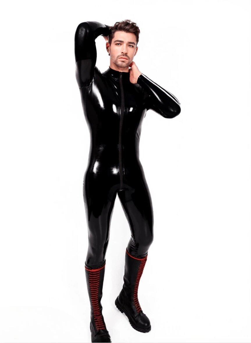 Мужской индивидуальный черный латексный комбинезон Черный, XL, as it