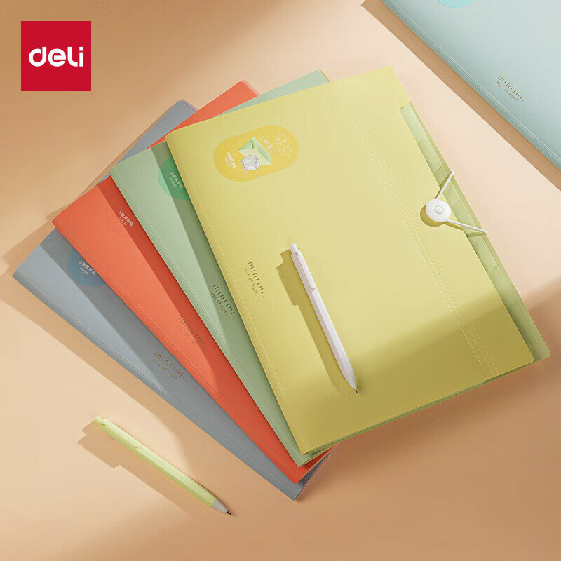 Deli Light-Sensitive Skin Series 8-Compartment Portable Accordion File Folder for Students, Multi-Layer Document Organizer for Exam Papers, File Protection for Primary, Middle And High School, Random Color PM337