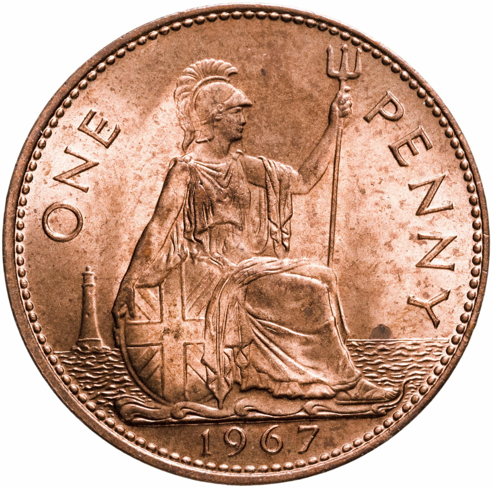 Великобритания 1 пенни penny 1967, Бронза, в сохранности AU-UNC
