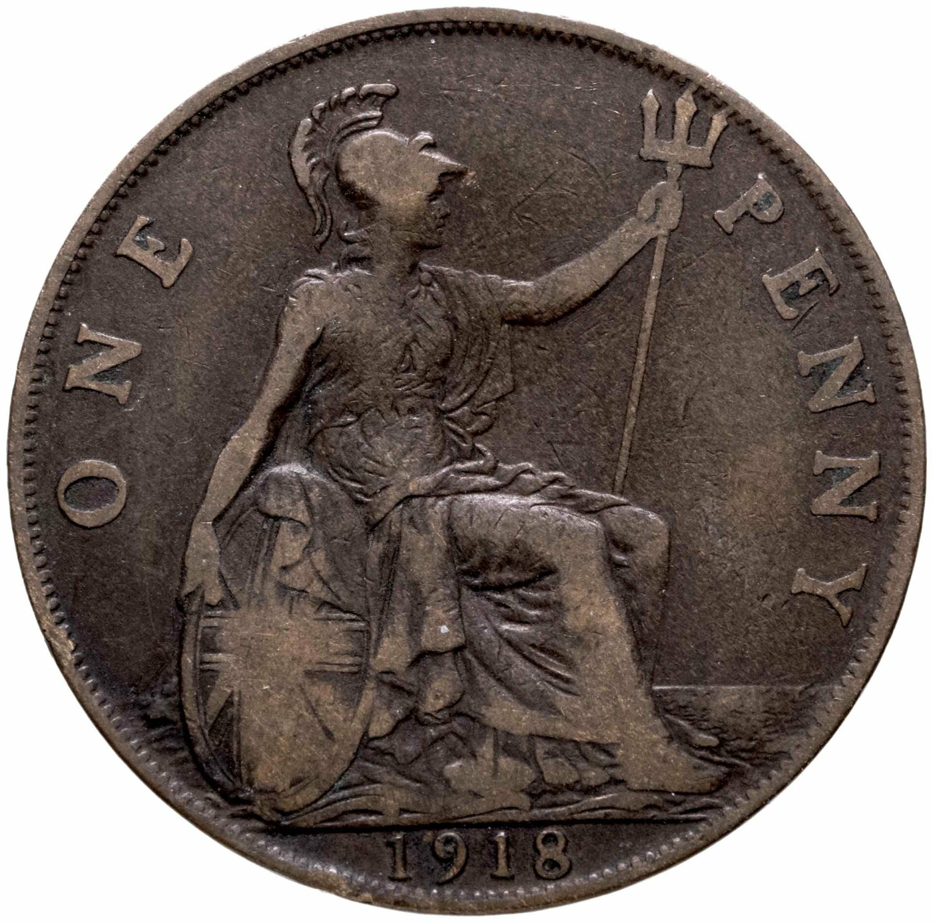 Великобритания 1 пенни penny 1918, Бронза, в сохранности VF