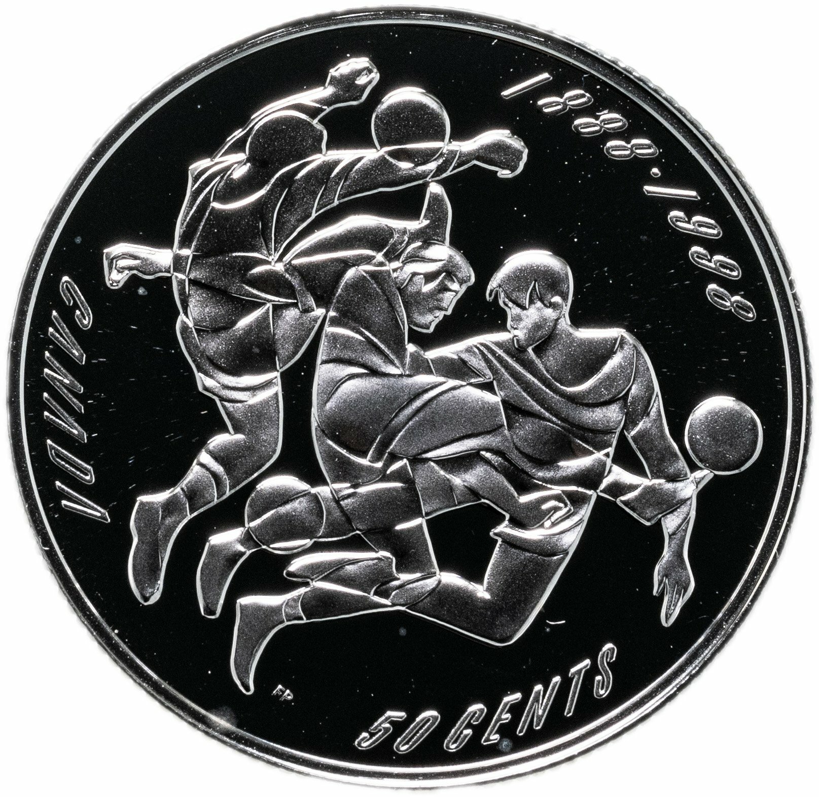 Канада 50 центов 1998 "110 лет канадскому футболу", Серебро 925, в сохранности Proof