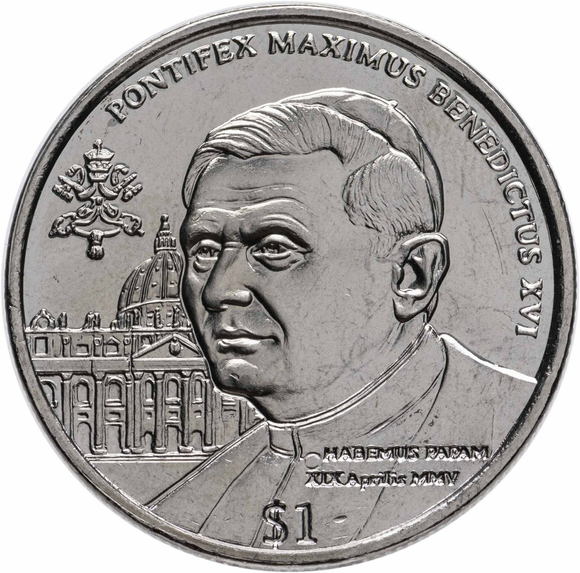 Сьерра-Леоне 1 доллар dollar 2005 "Бенедикт XVI", Мельхиор медь-никель, в сохранности BUNC
