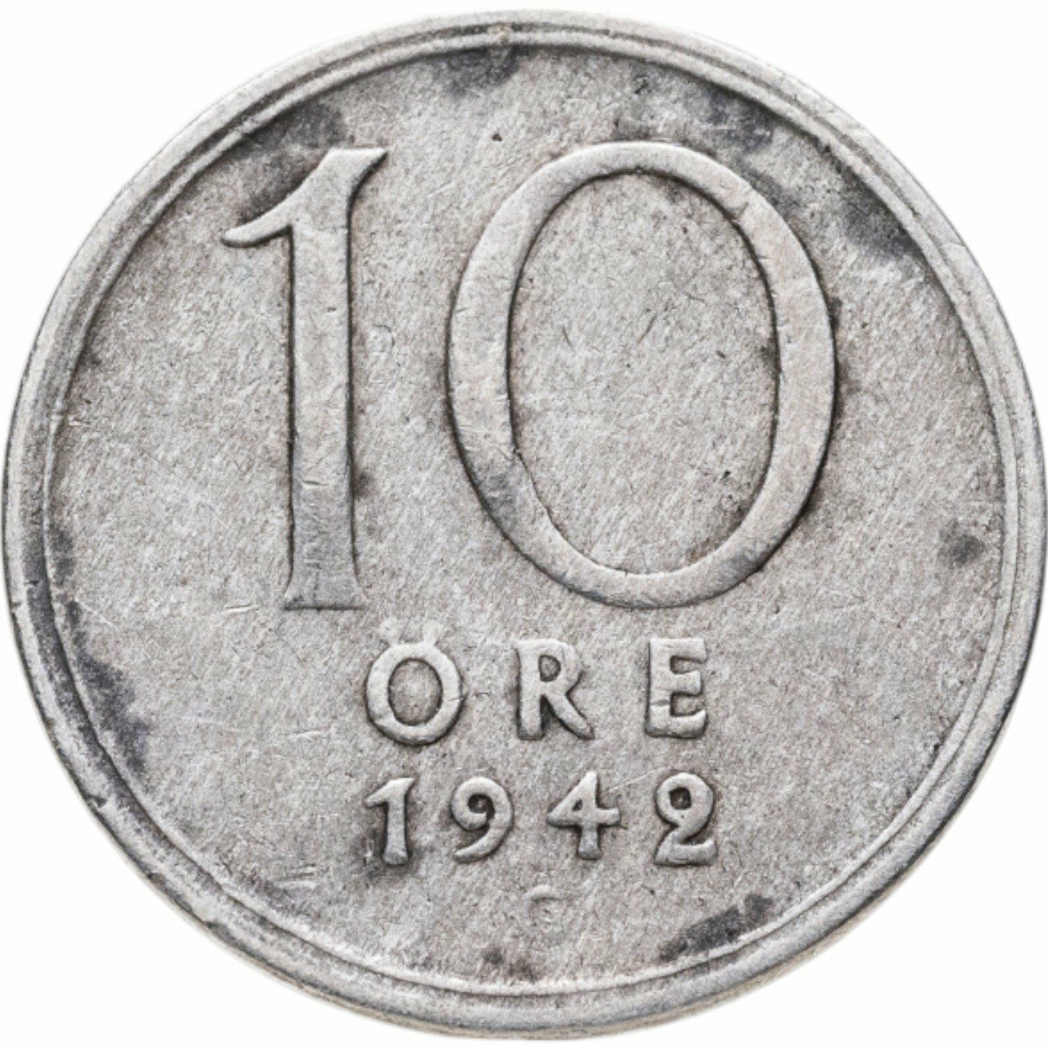 Швеция 10 эре ore 1942 Корона и надпись "SVERIGE" на аверсе, Серебро 400, в сохранности VF