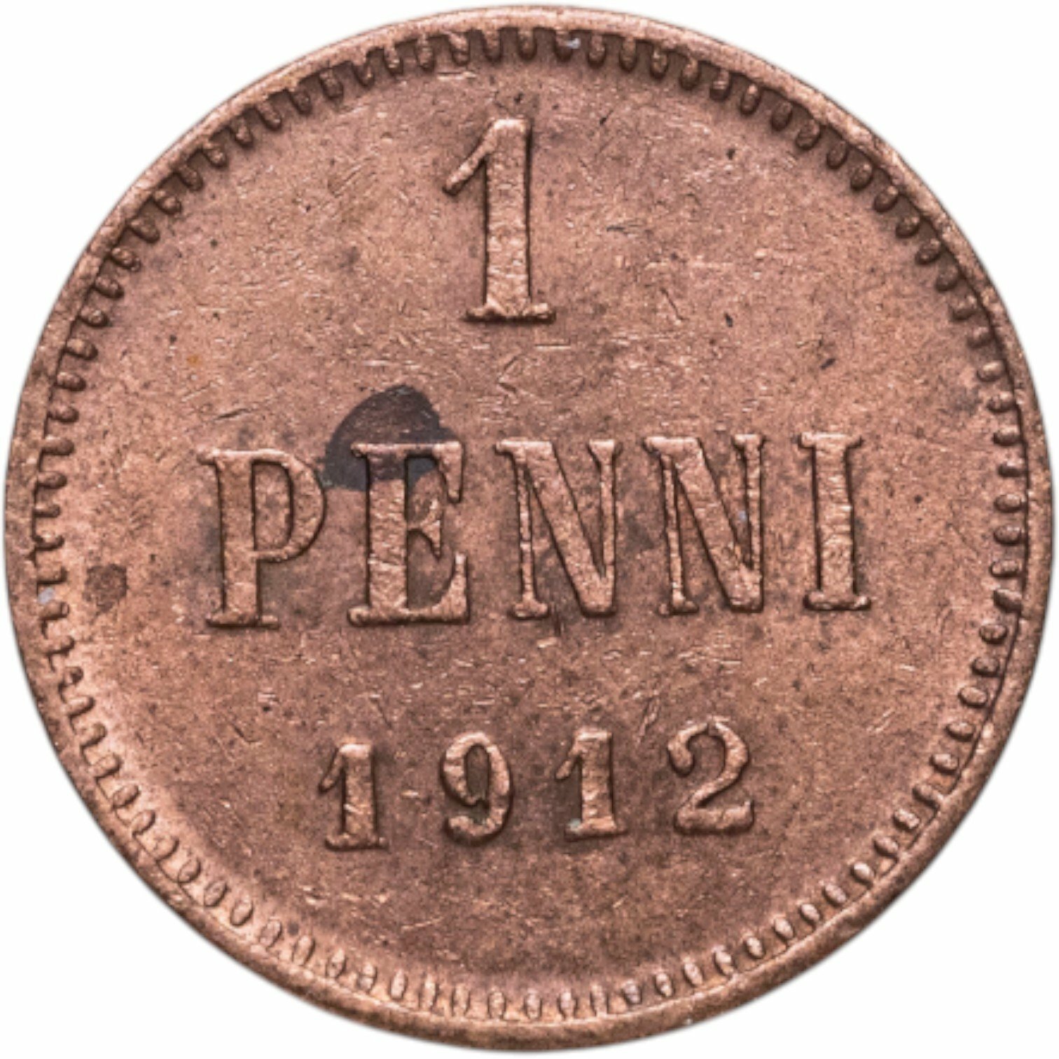 1 пенни 1912, монета для Финляндии, Медь, в сохранности XF