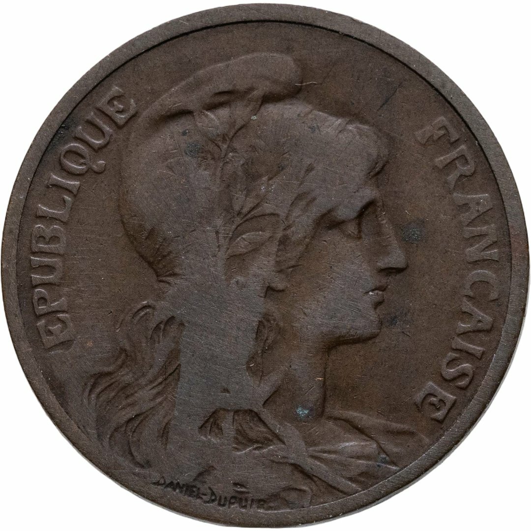 Франция 5 сантимов centimes 1913, Бронза, в сохранности F