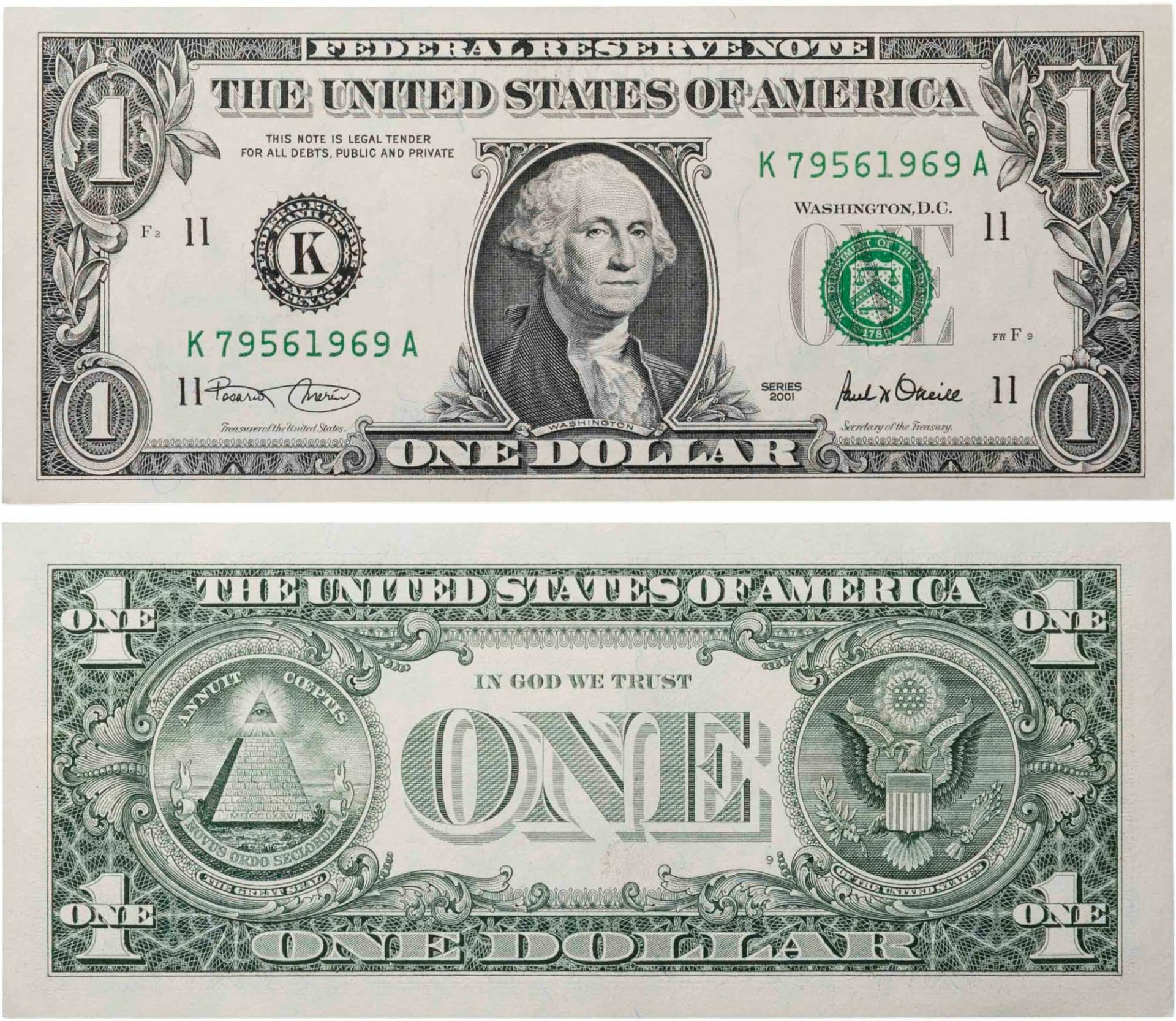 США 1 доллар 2001 Pick 509 K-Даллас "FW" Fort Worth