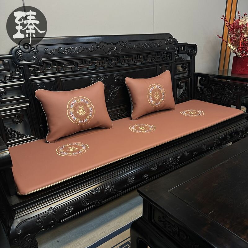 Китайский стиль красный деревянный диван с кожаной подушкой, всесезонный, нескользящий, водонепроницаемый, красный деревянный стул, диван, охлаждающая подушка, гостиная, индивидуальный заказ