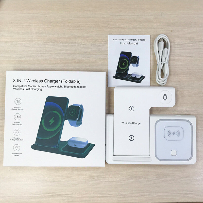 Магнитная беспроводная зарядка для телефона, беспроводная быстрая зарядка, 4-в-1 беспроводное зарядное устройство, корпоративный подарок для клиентов