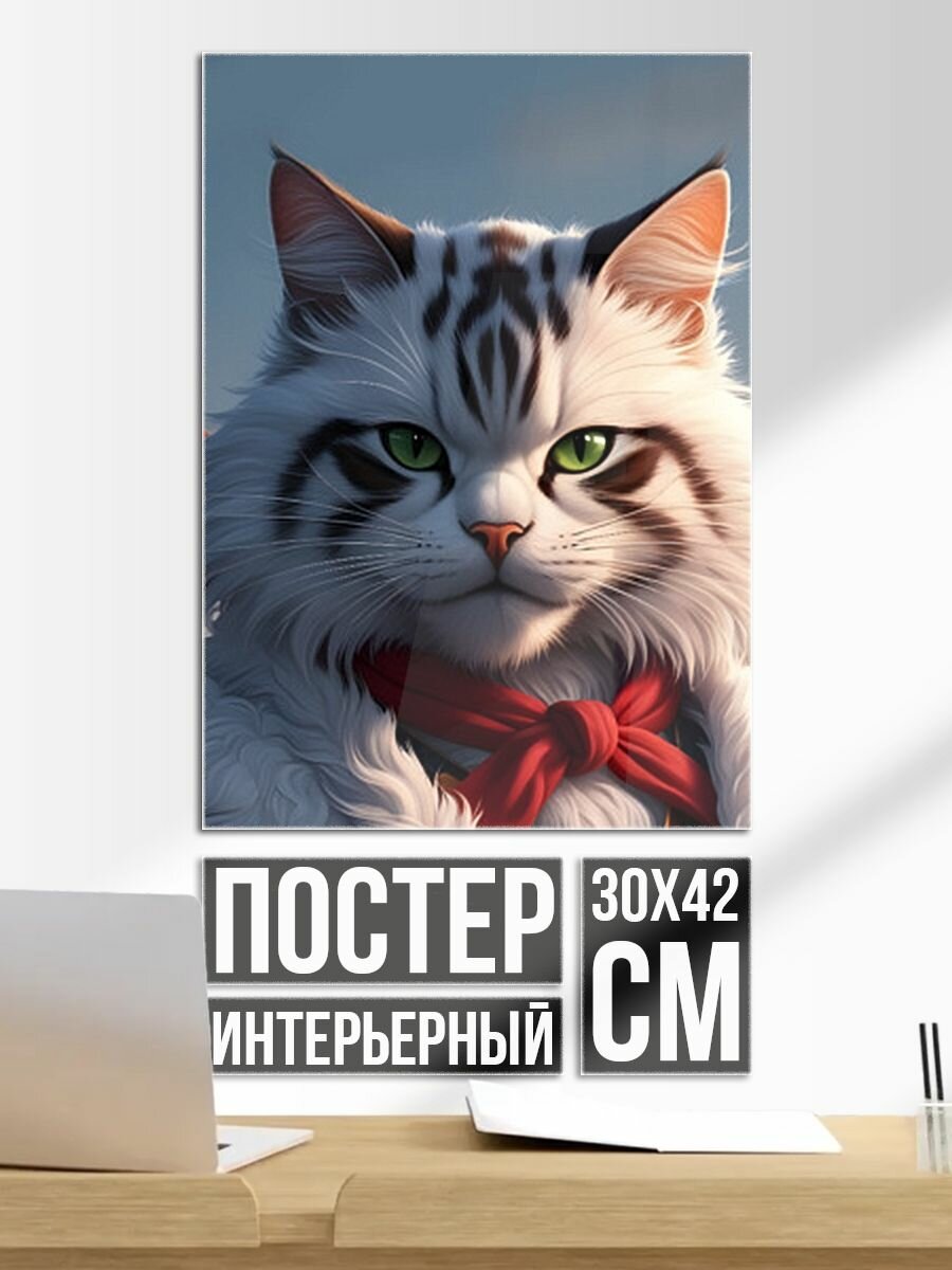 Постер на стену Маститый кот самурай