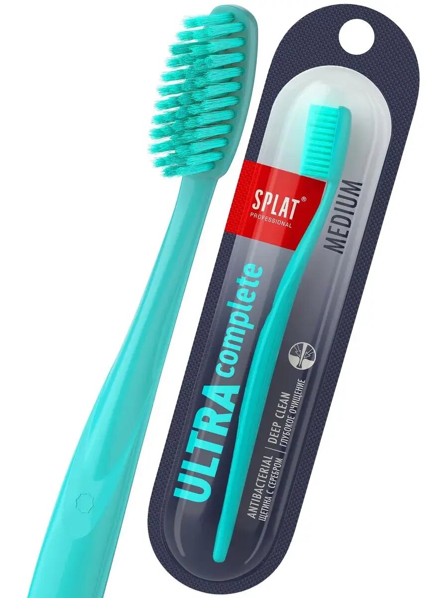Зубная щётка SPLAT Professional ULTRA COMPLETE тонкая щетина, средняя жесткость, бирюзовая