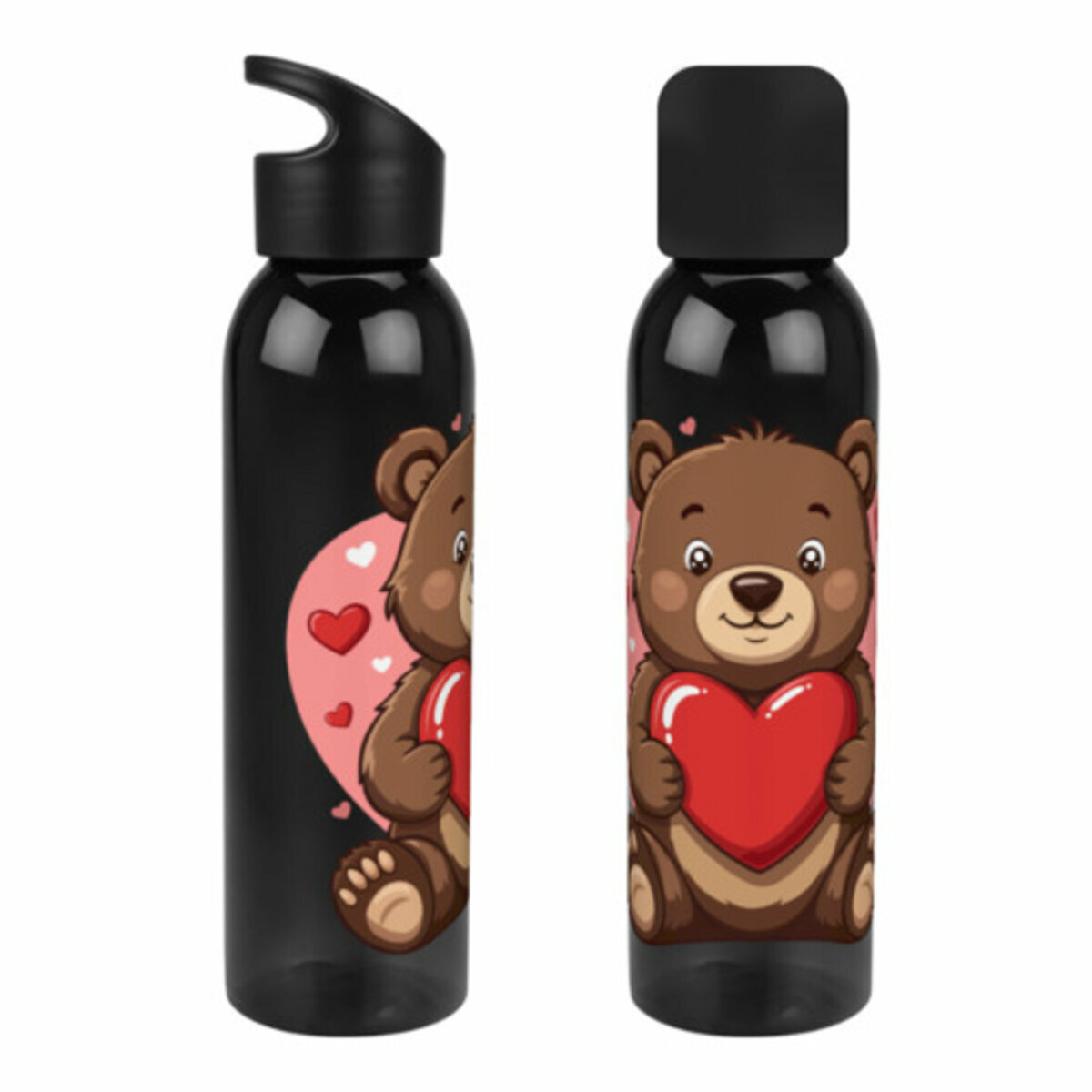 Бутылка для воды «Медвежонок держит сердце» (черный)