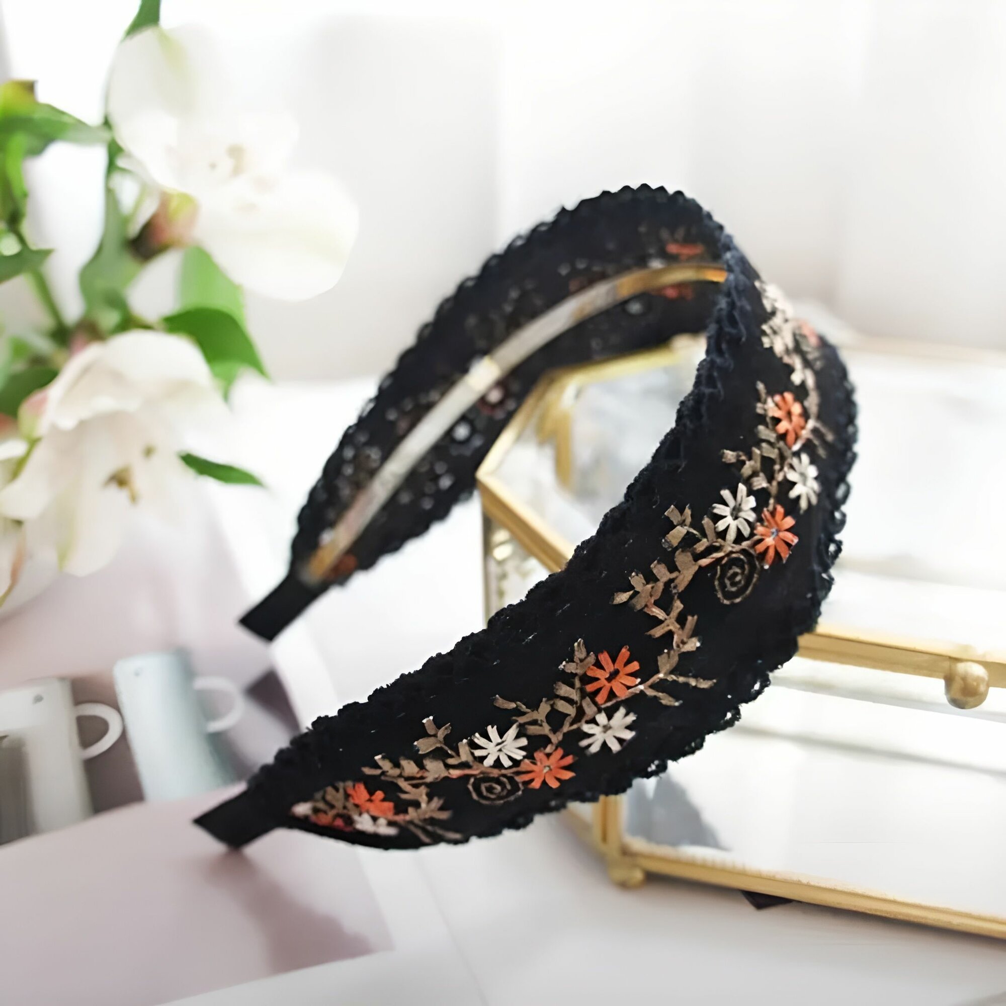 Ободок кокошник, женский, вечерний/праздничный, с русской вышивкой