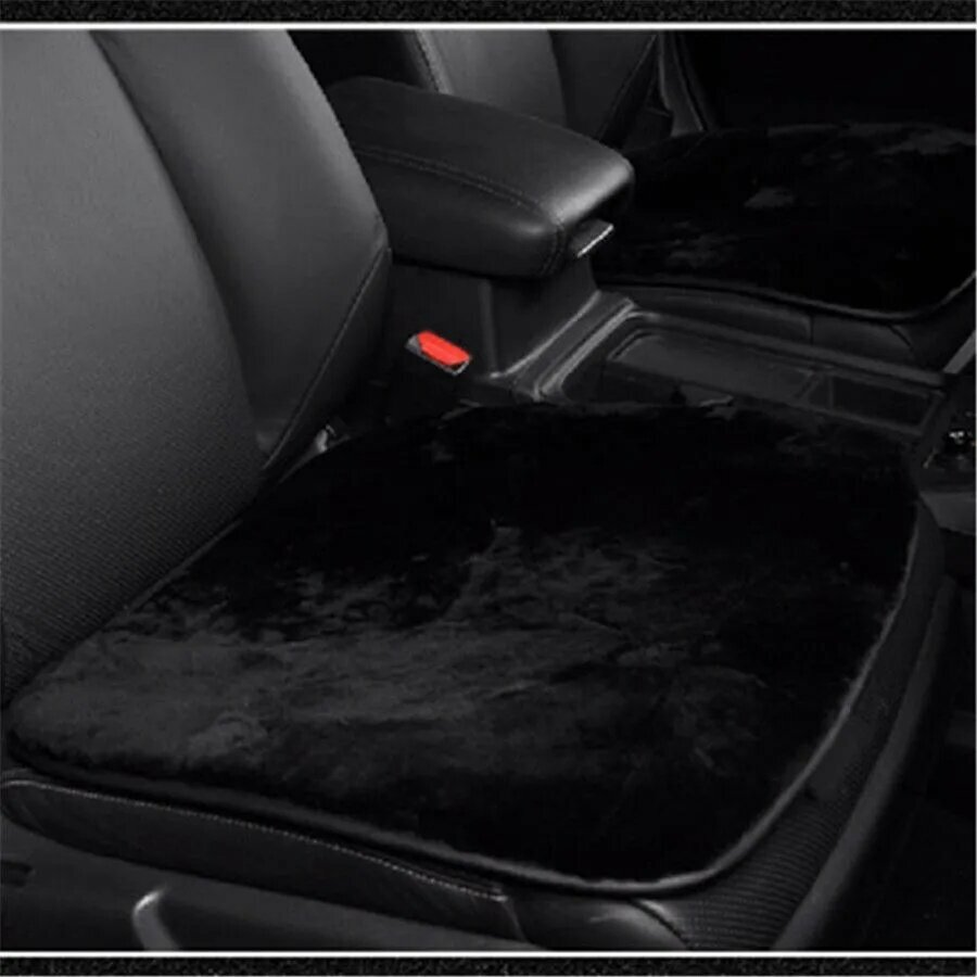 Теплый чехол для автокресла из овчины (короткая шерсть, черный, нескользящий)