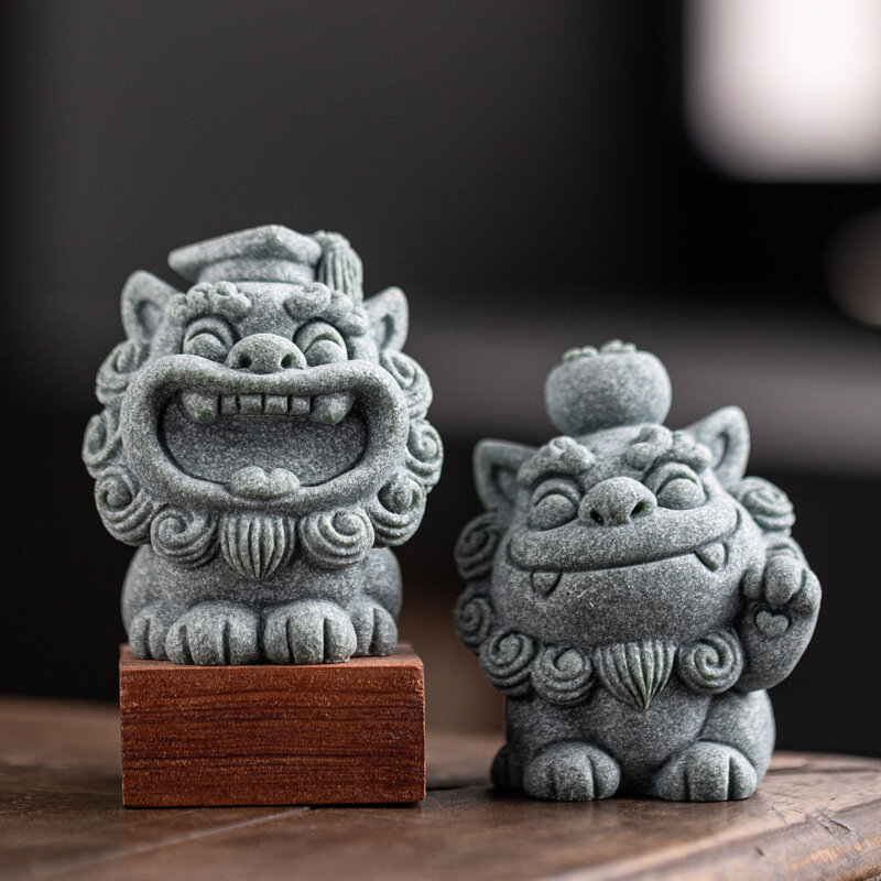Креативный талисман улыбающийся домашний настольный ветровой лев фигурка каменный лев пара ландшафтное украшение подарок