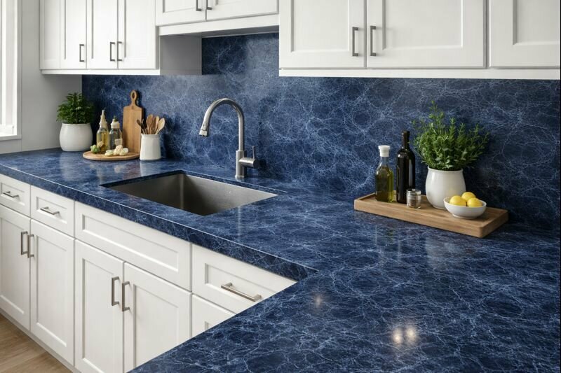 Влагостойкая столешница Слотекс. Лазурит Уральский (кол-ция) Stone. 3000 мм на 600 мм. Толщина 40 мм