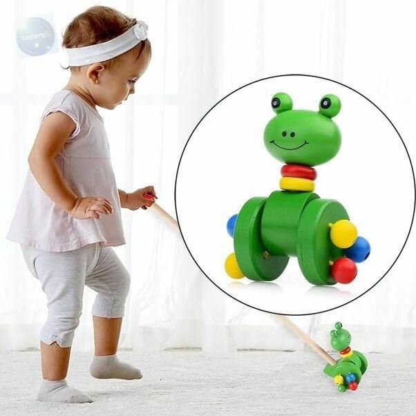 Развивающая игрушка для малышей от 1 года - Каталка детская с ручкой деревянная - Для побуждения интереса к ходьбе