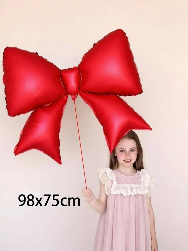 Большой матовый бант, алюминиевый воздушный шар, красный, 1 шт, 98x75 см.