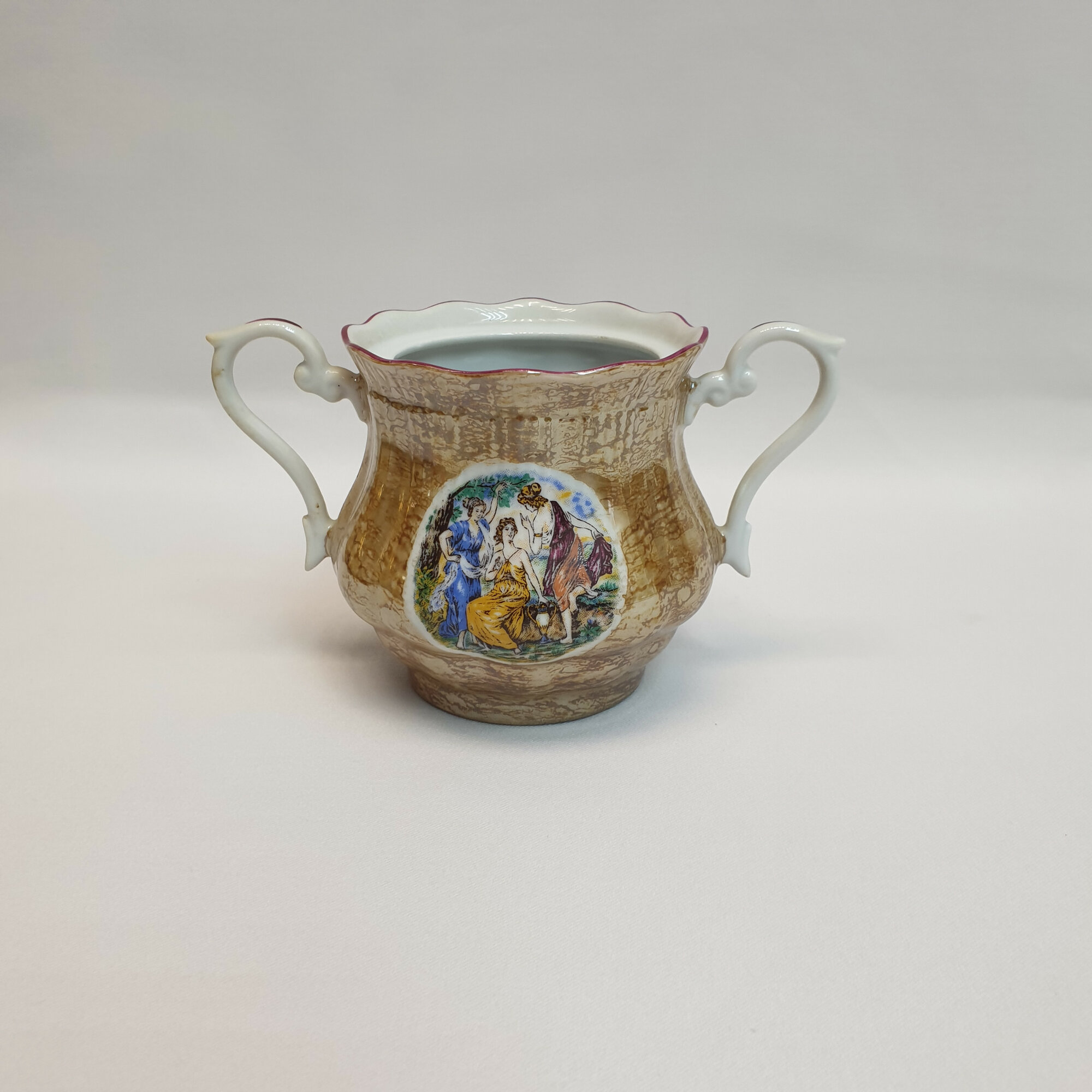 Сахарница без крышки, фарфор, деколь, роспись, 200 мл. Винтаж, СССР.